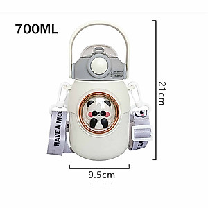 QUROXO Frog Water Bottle, Kawaii Frog Water Bottle, Cute Frog Water Bottle with Straw and Strap Plastic Drinking Bottle, Leakproof Reusable (Beige Insulated Bottles)