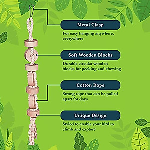 SunGrow Parakeet Wooden Chew Toy, Hanging Wood Cookies for Pecking and Chewing, Great for Parrots, Macaws, African Grays & Conures, 1 Pack