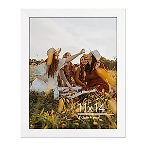 Frametory, 11x14 Picture Frame, Solid Wood, White Molding, Set of 1, Display 8x10 with Mat or 11x14 Without Mat - Tempered Glass Front, Wall Gallery Frame (White, 1 Pack)