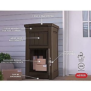 Keter Package Delivery Box for Porch with Lockable Secure Storage Compartment to Keep Packages Safe, Brown