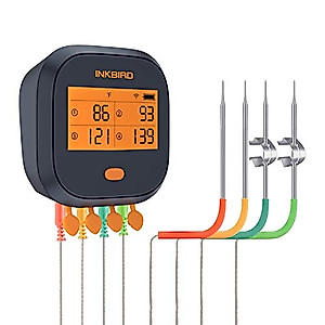 Inkbird WiFi Meat Thermometer, Wireless Grill BBQ Thermometer with Calibration, 4 Colored Probes, LCD Screen, Remote Monitor Digital Cooking Food Oven Thermometer