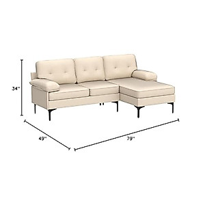 ABAKAN 79” Modern Sectional Sofas Couches for Living Room, Chenille L Shaped Couches with Chaise for Small Spaces, Sofa with Solid Wood Frame, Attached Armrest, Easy to Install(Beige)