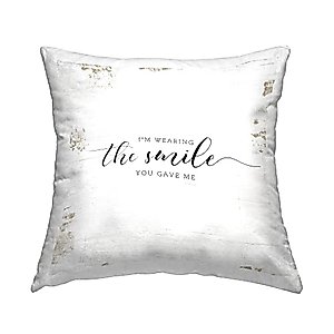 Stupell Industries Wearing The Smile You Game Me Romantic Couple Phrase Design by Jennifer Pugh Pillow, 18 x 18, Black