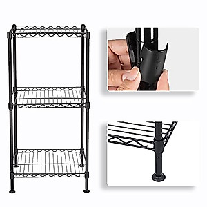 Storage Rack 3 Tier Black Wire Shelving Tower Tool Adjustable Utility Shelves Heavy Duty Standing Shelf Units for Laundry Bathroom Kitchen Pantry Closet