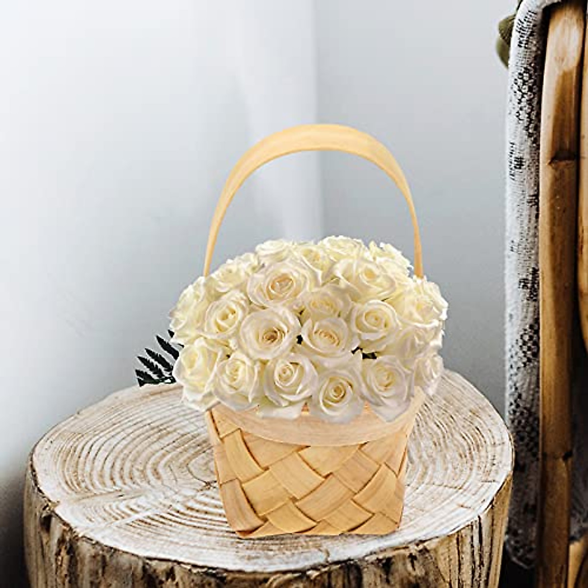 YARNOW Small Wicker Basket with Handle 4pcs Woven Storage Baskets Wedding Flower Girl Basket Rustic Decorative Flower Basket Empty Gift Basket Candy Storage Basket (S) Small Woven Basket with Handle