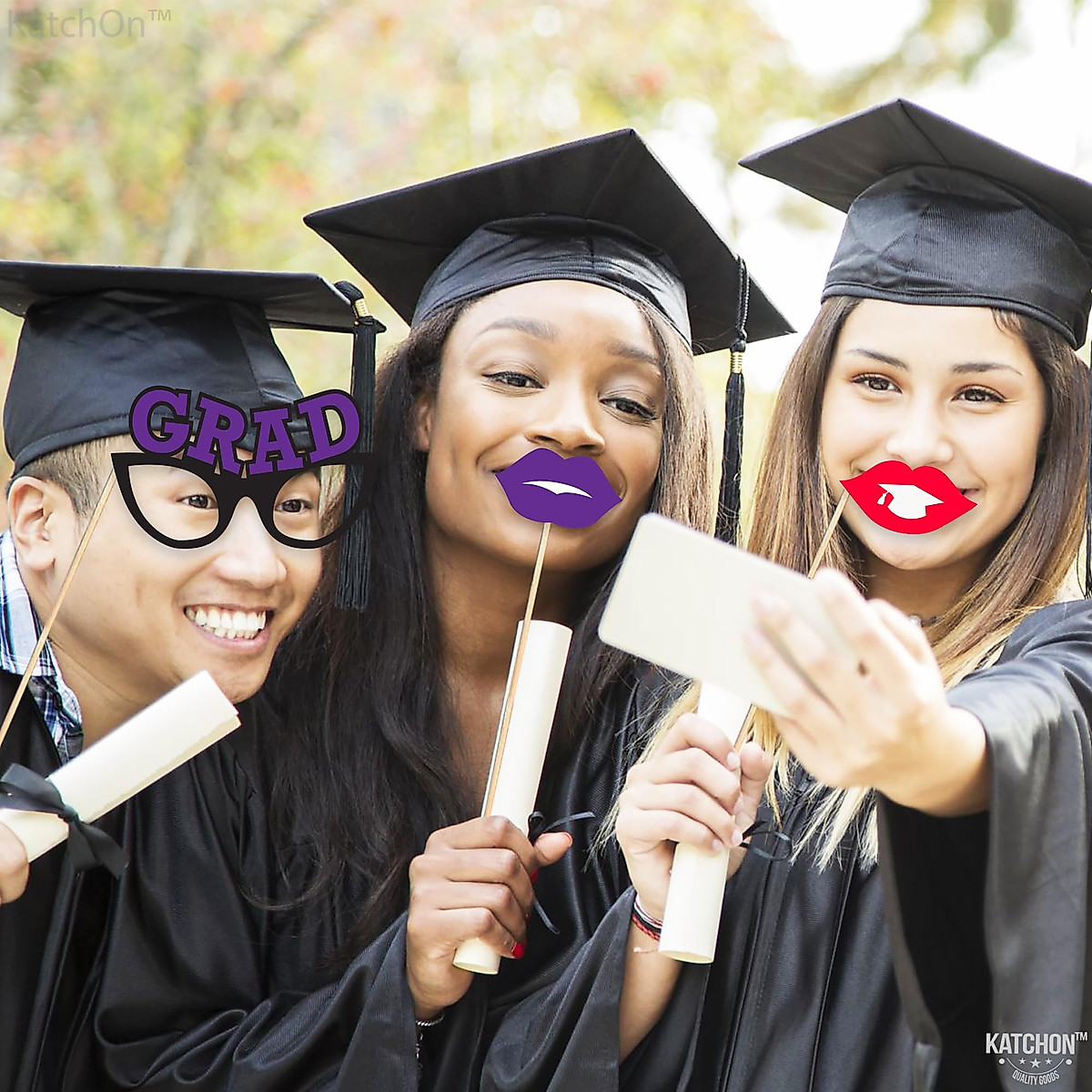 KatchOn, Purple Graduation Photo Booth Props 2024 - Pack of 24 | Purple Graduation Photo Props, Purple Graduation Decorations Class of 2024 | Graduation Picture Props, Graduation Party Decorations
