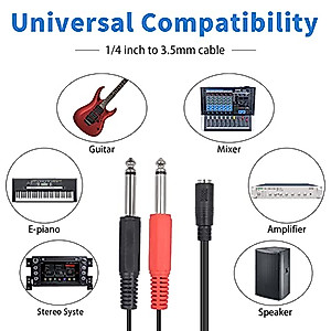 Poyiccot 1/4 Mono to 3.5mm Stereo Adapter, 3.5mm to 1/4 Adapter Cable, 1/8 to 1/4 Splitter Cable, 3.5mm 1/8 TRS Female to Dual 6.35mm 1/4 TS Male Stereo to Mono Y Splitter Cable, 20cm/8inch