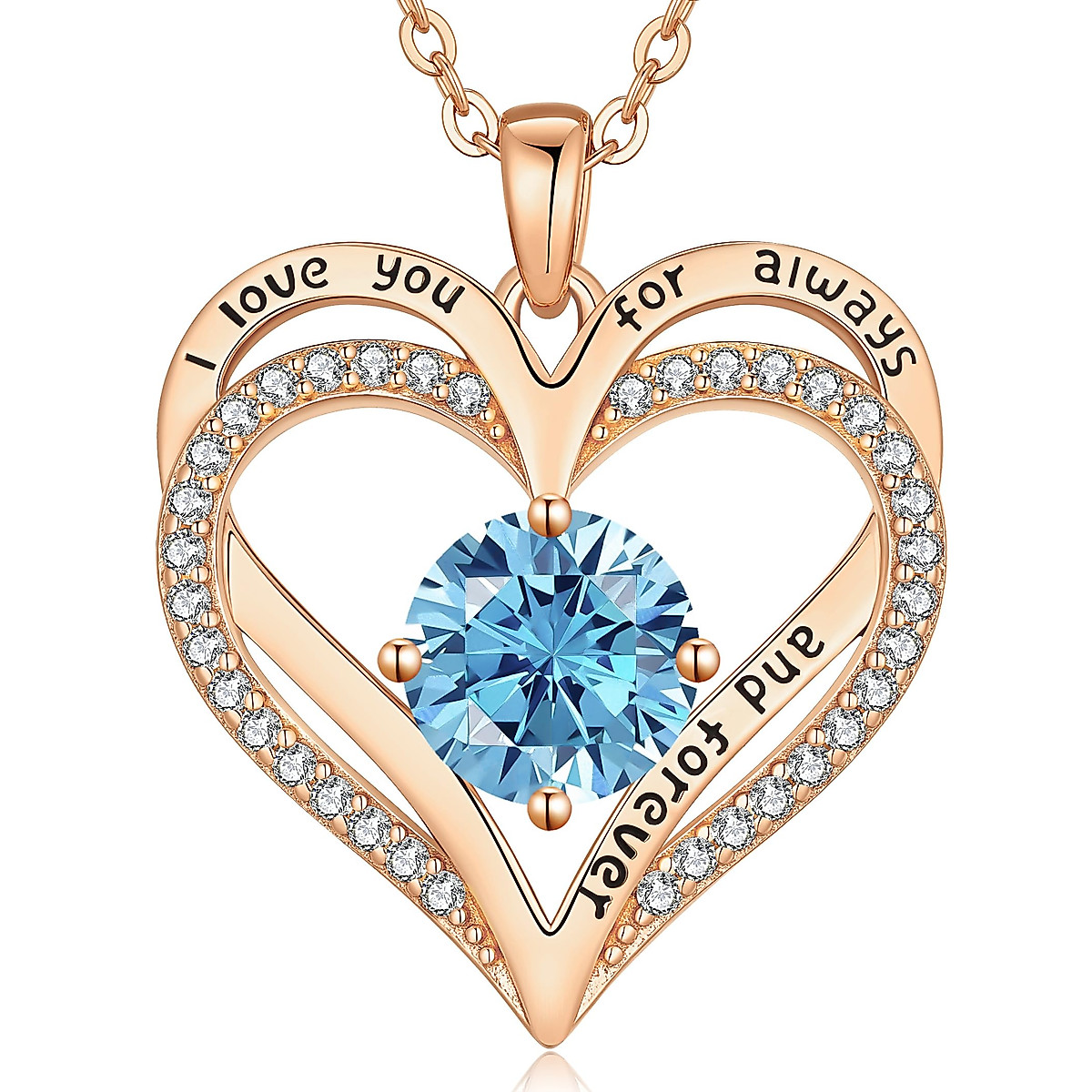 LOUISA SECRET Love Heart Birthstone Necklaces for Women 925 Sterling Silver Christmas's Day Gifts for Women Her Wife Girlfriend Mother Rose Gold Diamond Jewelry Anniversary Birthday Gifts