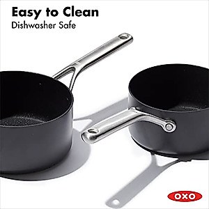 OXO Professional Hard Anodized PFAS-Free Nonstick, 1.7QT and 2.3QT Saucepan Pot Set with Lids, Induction, Diamond reinforced Coating, Dishwasher Safe, Oven Safe, Black