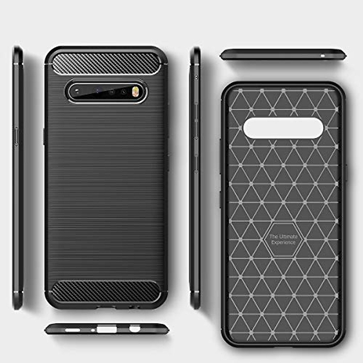 Grandcaser Case for LG V60 ThinQ 5G Ultra Slim Carbon Fiber TPU Soft Anti-Scratch Shockproof Protection Cover for LG V60 ThinQ 5G 6.8" -Black