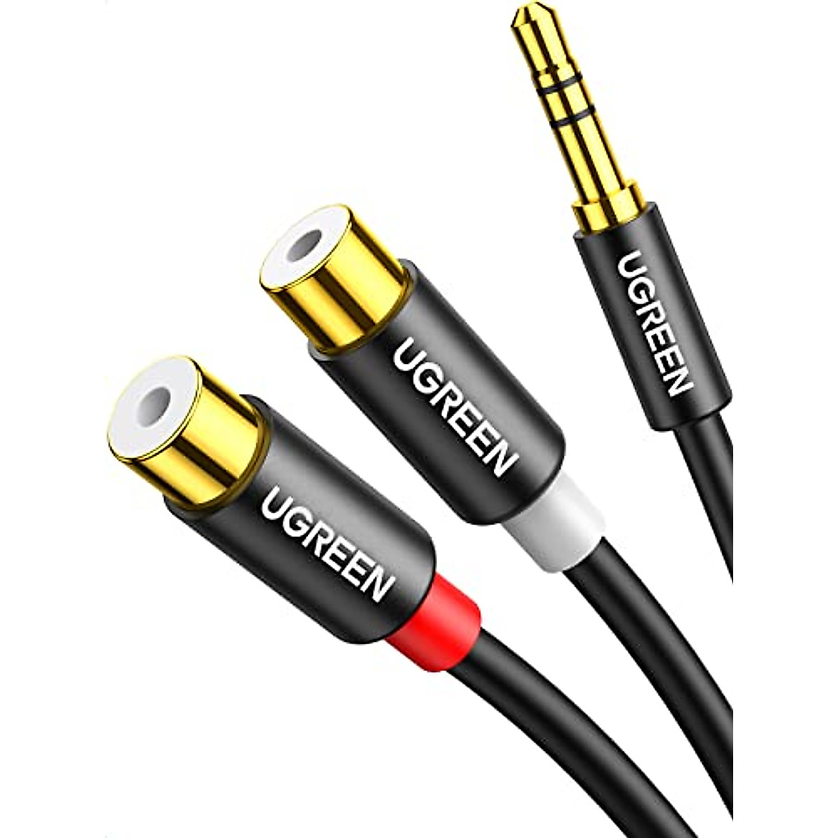 UGREEN RCA to Aux Cable 3.5mm Male to 2RCA Female Adapter Hi-Fi Sound RCA Auxiliary Stereo Audio Cord Gold Plated RCA Y Splitter 1/8 to RCA Connector for iPhone MP3 Tablet Computer Speaker 0.8 FT