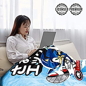 JUST FUNKY Sonic The Hedgehog Fleece Throw Blanket | Sonic Blanket | Sonic Blanket for Boys |45 x 60 Inches | Featuring Sonic The Hedgehog Let's Roll | Bed Couch Room décor | Officially Licensed