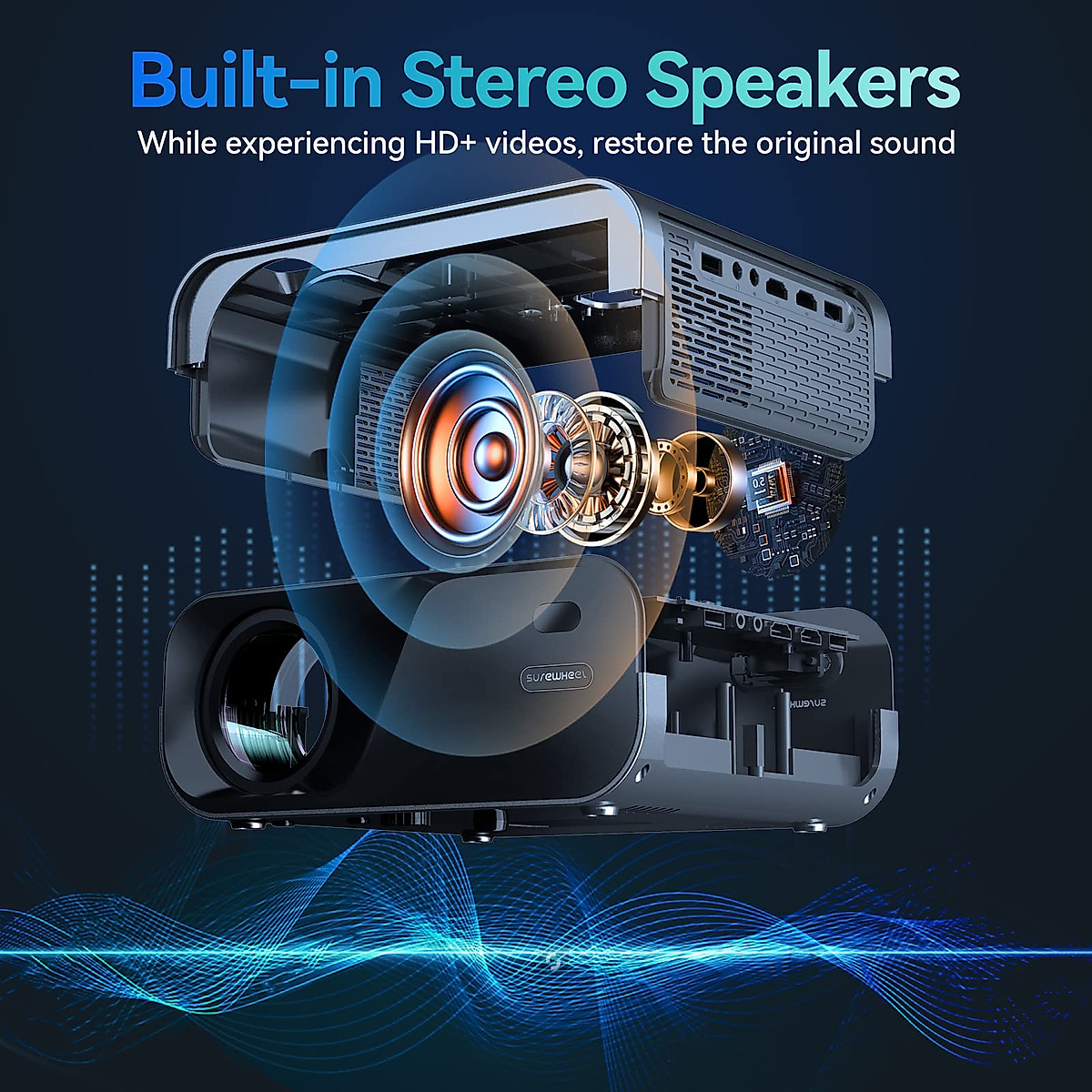 SUREWHEEL Projector, 1080P Native Projector with WiFi and Bluetooth, 12000 Lumens Bluetooth Projector 220" Display, Outdoor Movie Projector Compatible with TV Stick/HDMI/iOS/Android