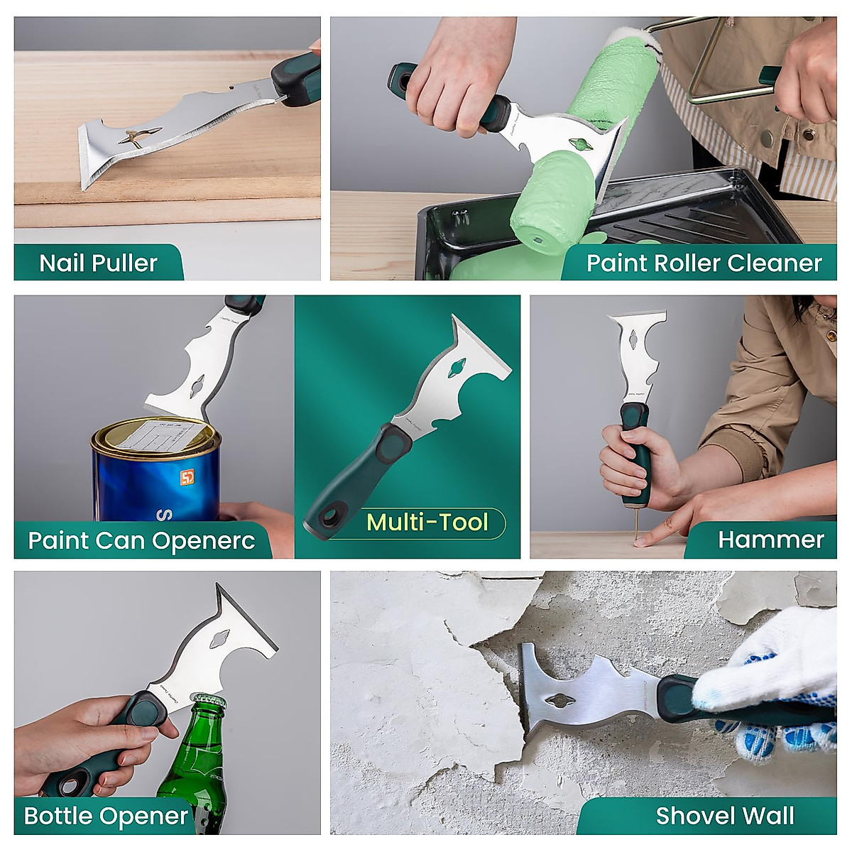 CoatPro Twools -Putty Knife, Paint Scraper, 10 in 1 Multi-Use Scraper Tool, Metal Scraper, Carbide Scraper with Hammer End, Paint Scrapers for Wood, Paint Scraper Tool for Painting