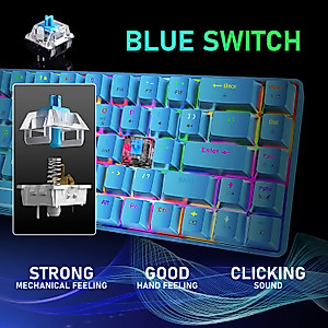 60% Mechanical Gaming Keyboard Mini 68 Keys Wired Type C 18 RGB Backlight Effects,Lightweight RGB 6400DPI Honeycomb Mouse,Large Mouse Pad Compatible With PS4,Xbox,PC,Laptop,MAC (blue/blue switch)