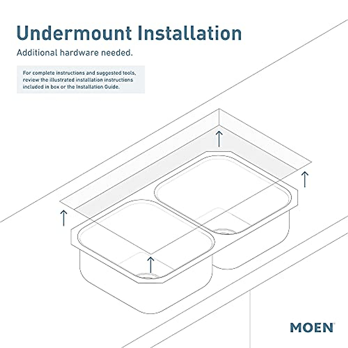 Moen GS18195B 1800 Series 23.5-inch 18 Gauge Undermount Single Bowl Stainless Steel Kitchen Sink, Rear Drain