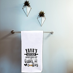 POFULL Yaya Gift Grandma Yaya's Kitchen Never Runs Out of Kisses and Cookies Dish Towel (Yaya Towel)