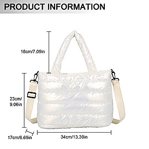 JQAliMOVV Puffer Tote Bag, Trendy Large Quilted Puffy Tote Bag Purse for Women Multiple-pockets Shoulder Handbags for Work Travel Shoping (White)