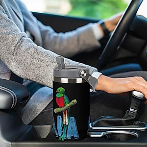 Guatemala Flag And Guatemala Quetzal Bird 30 OZ Insulated Tumblers with Handle And Straw Leakproof Vacuum Insulated Stainless Steel Water Bottle for Car Fishing Travel