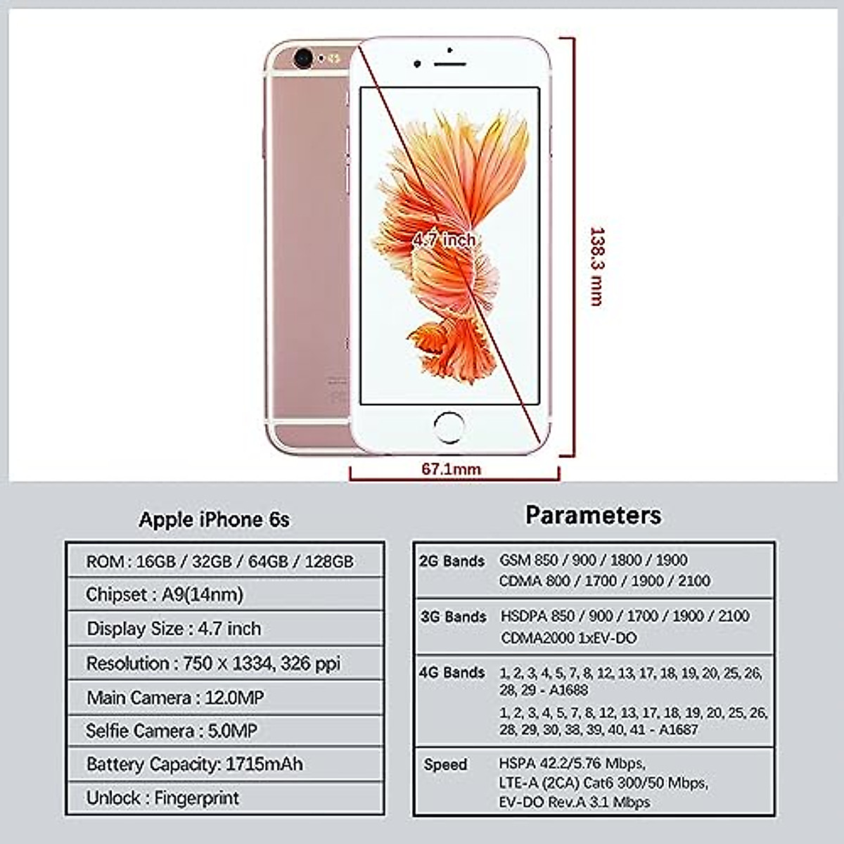 Unlocked Apple iPhone 6S /6S Plus 4G LTE Mobile Phone 2GB RAM 16/32/64/128GB ROM Cellphone iOS A9 Dual Core 12MP Camera Phone 6SP 16G Full Set/Gold/China