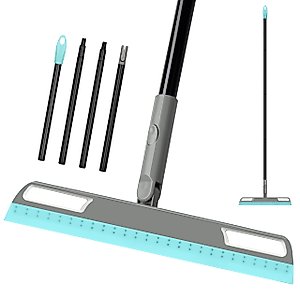 Multifunction Magic Broom, Silicone Floor Squeegee Broom with 59" Long Handle, Air Broom for Floor Bathroom Kitchen Shower Tile Pet Hair Fur Marble Glass Water Window Foam Cleaning, Blue