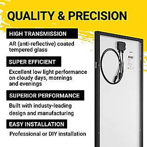 Spartan Power 100 Watt Solar Panel 9 Bus Bar Black Mono Great for RV, Trailer, Camper, Boat, Cabin, Farm, SP-100W