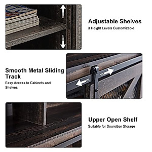 OKD Farmhouse TV Stand for 65+ Inch TV, Industrial & Farmhouse Media Entertainment Center w/Sliding Barn Door, Rustic TV Console Cabinet w/Adjustable Shelves for Living Room, Dark Rustic Oak