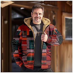 Mens Hoodie Fluffy Oversized Drawstring Patchwork Big and Tall Hoodies Cardigan Sweaters with Pockets Men's Sweatshirts Comfy Golf Zip Up Sherpa Lined Long Sleeve Sweatshirts Hoodies(Red,Large)