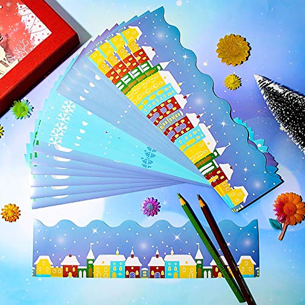 60 Pieces Christmas Bulletin Borders Snowflakes Winter Snowman Borders Christmas Themed Trim Board Stickers Label Stickers for Classroom Decoration Birthday Christmas Party Supplies