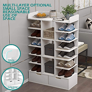 Waktavel Shoe Racks Bench Storage, White Wooden Shoe Storage Bench Organiser for Hallway Entryway (White 4 Tiers)