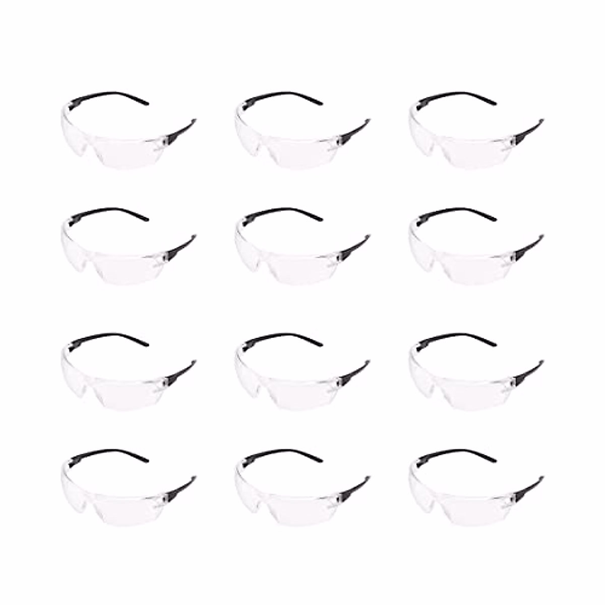 AmazonCommercial Double Lens Safety Glasses (Clear/Black), Anti-scratch, 12-pack