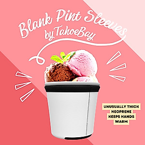 TahoeBay Blank Ice Cream Pint Sleeves (4-Pack) Extra Thick Insulated Neoprene Covers for Tapered Tubs, Customize with Heat Transfer Vinyl and Sublimation (White)