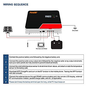 PowMr 40A Solar Charge Controller, MPPT Negative Grounded Solar Regulator Tempered Glass Cover with Bluetooth LCD Display Touch Screen, for Gel Sealed Flooded and Lithium Battery