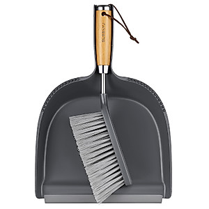 SUBEKYU Dustpan and Brush Set with Stainless Steel Handle, Hand Mini Broom and Dustpan Set, Small Broom and Dustpan Set for Kitchen/Desktops/Bedroom, Dark Gray, 1 Set