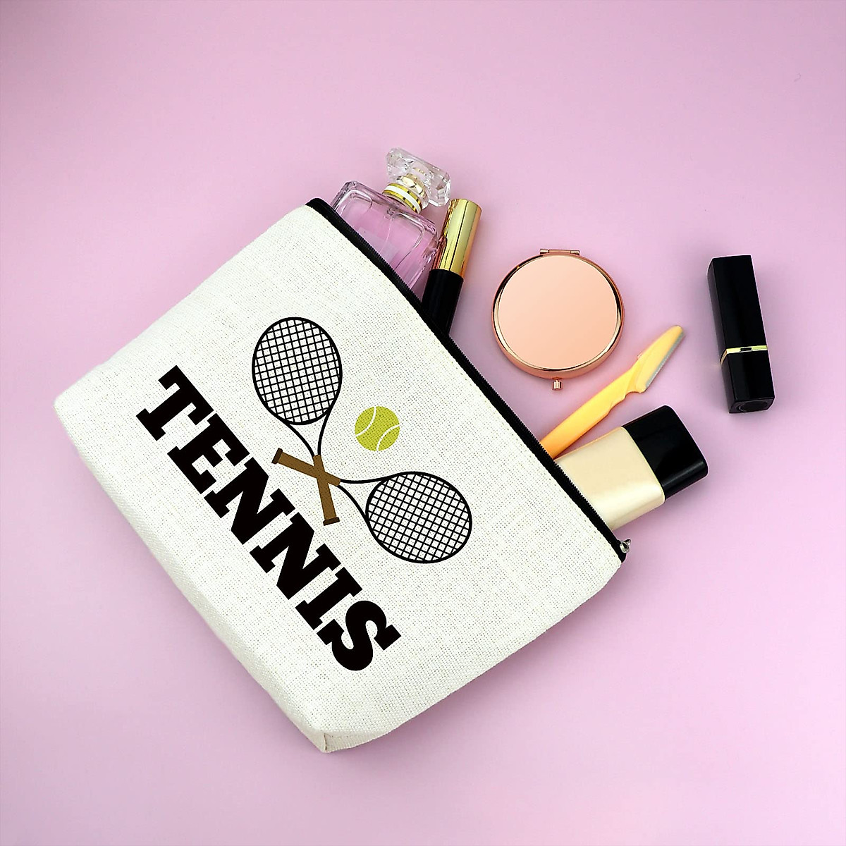 Mxrymvu Tennis Makeup Bag Inspirational Gift for Tennis Lovers Birthday Gift for Women Partners Player Funny Sports Themed Cosmetic Bag for Coach Team Friends