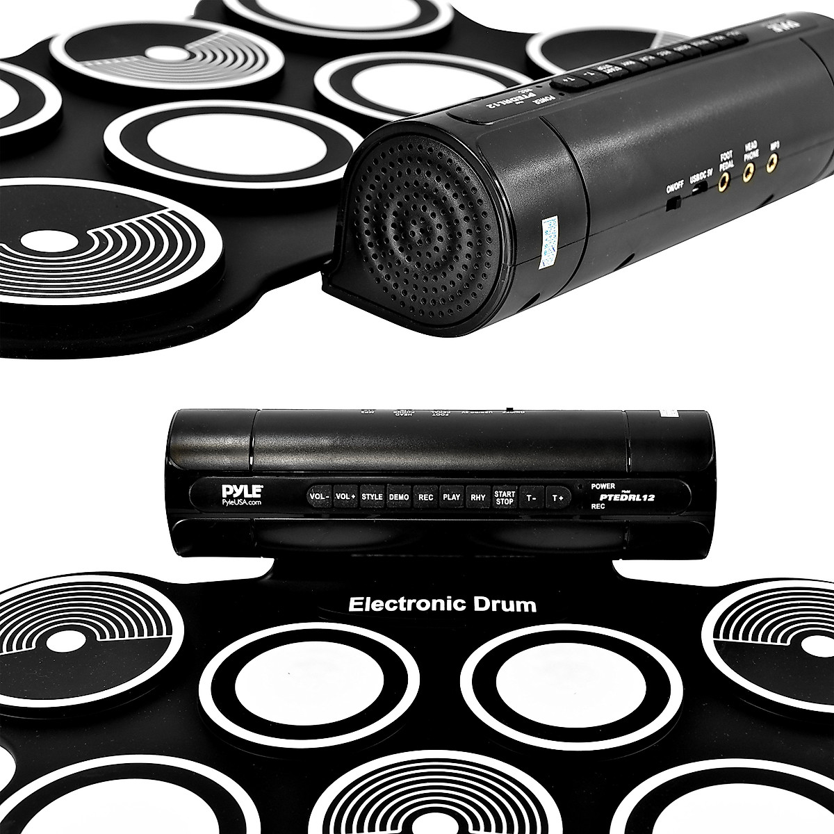 Pyle Electronic Roll Up MIDI Drum Kit W/ 9 Electric Drum Pads, Foot Pedals, Drumsticks, & Power Suppl Quick Setup Tabletop Roll Up Drum Kit Pre-Loaded W/Drum Electric Kits & Songs - AZPTEDRL14