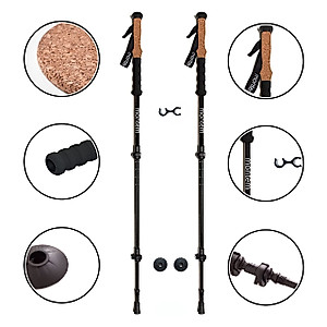 Montem Ultra Strong Trekking, Walking, and Hiking Poles - One Pair (2 Poles) Anti-Shock Cork Handle - Collapsible, Lightweight, Quick Locking, and Ultra Durable