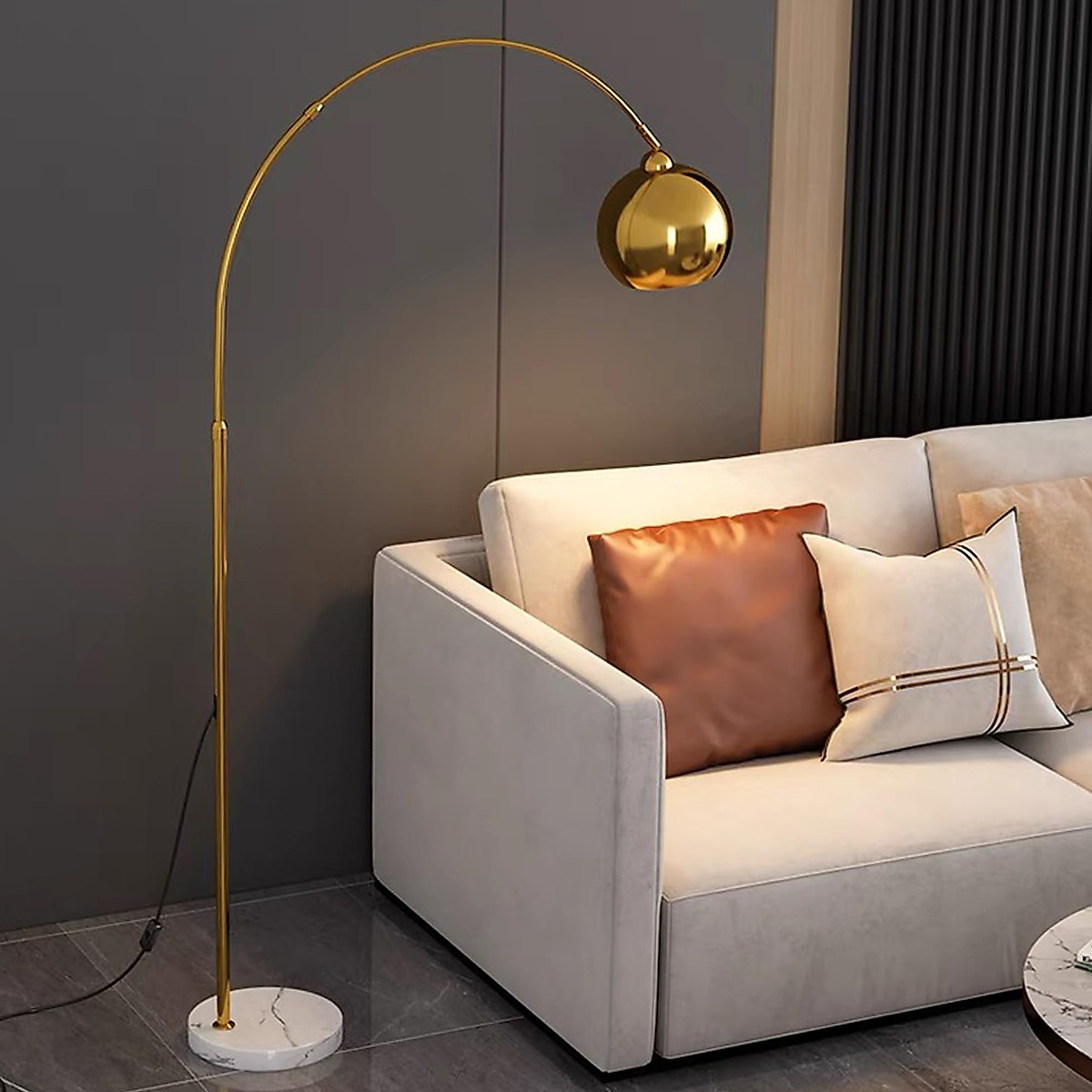 LightInTheBox Modern LED Arc Floor Lamp Gold Floor Lamp Brass Standing Lamp with Marble Base Floor Light for Living Room Reading Bedroom Home Office