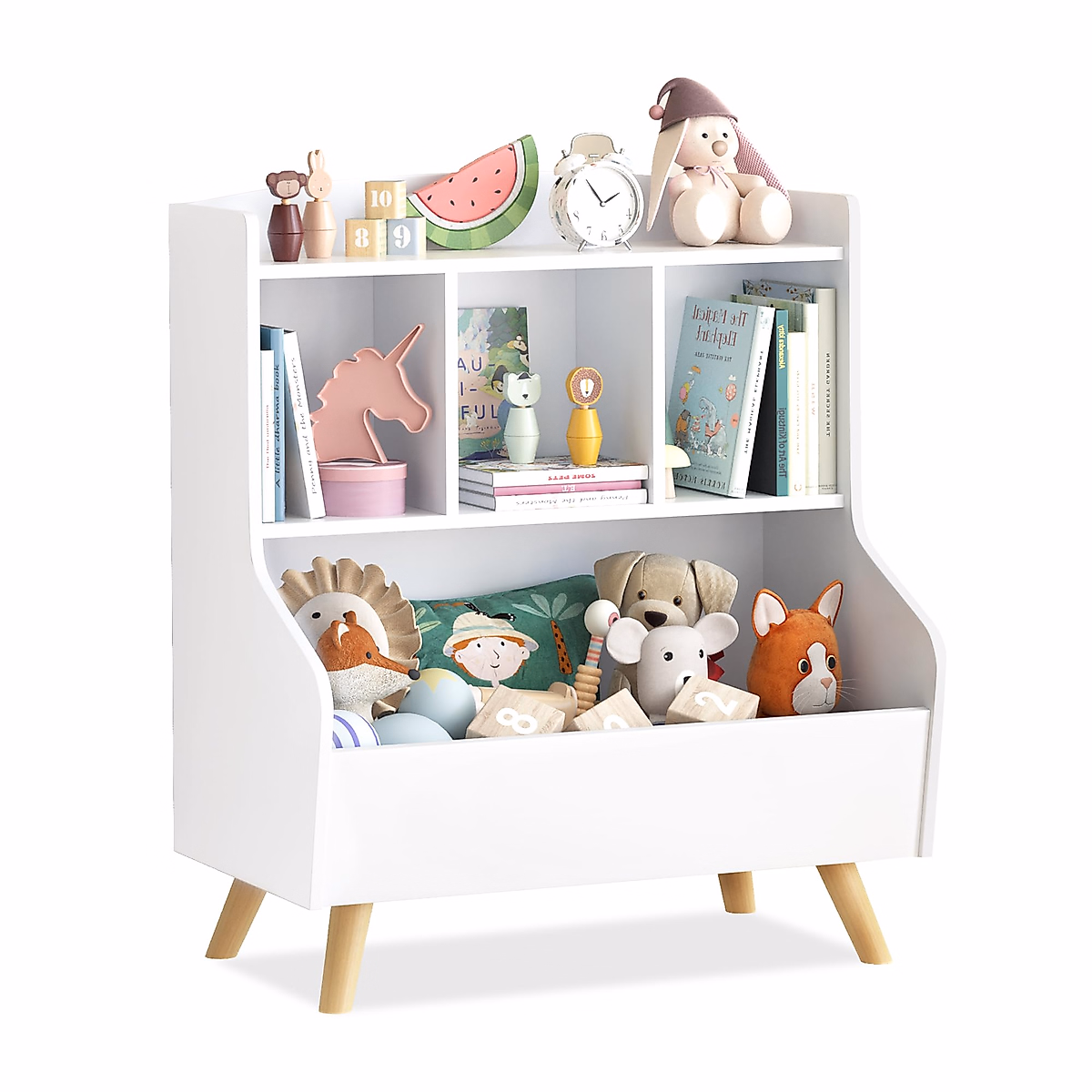 Curipeer Kids Bookshelf and Toy Storage, 3-Tier Wooden Open Bookcase, Baby Book and Toy Storage Display Organizer with Spacious Top Shelf Children, Friends, Family, White