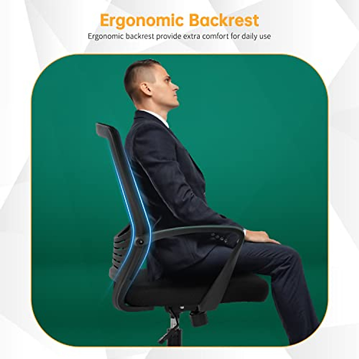 FDW Rolling Mesh Computer Task Swivel Home Comfortable Chair with Lumbar Support and Height Adjustable (Black)