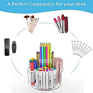 Marbrasse Acrylic Pen Holder, 360-degree Rotating Clear Pen Organizer for Desk, Desktop Stationery Organizer Caddy for Office School Home & Art Supplies (Acrylic Circle)