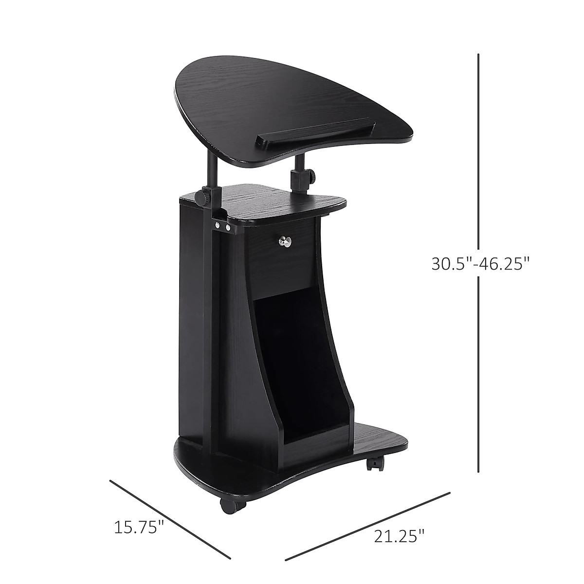 HOMCOM Adjustable Height Laptop Cart with Storage - Black