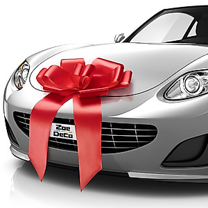Zoe Deco Pre-Assembled Car Bow (Red, 23 inch) Gift Bows, Giant Bow for Car, Birthday Bow, Huge Car Bow, Car Bows, Big Bow for Gifts, Christmas Bows for Cars, Gift Wrapping, Big Gift Bow