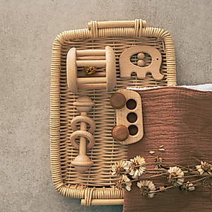 Wooden Baby Toys Montessori Toys Set Wooden Rattles Grasping Toys Wood Ring 4pcs,Car Toy Set