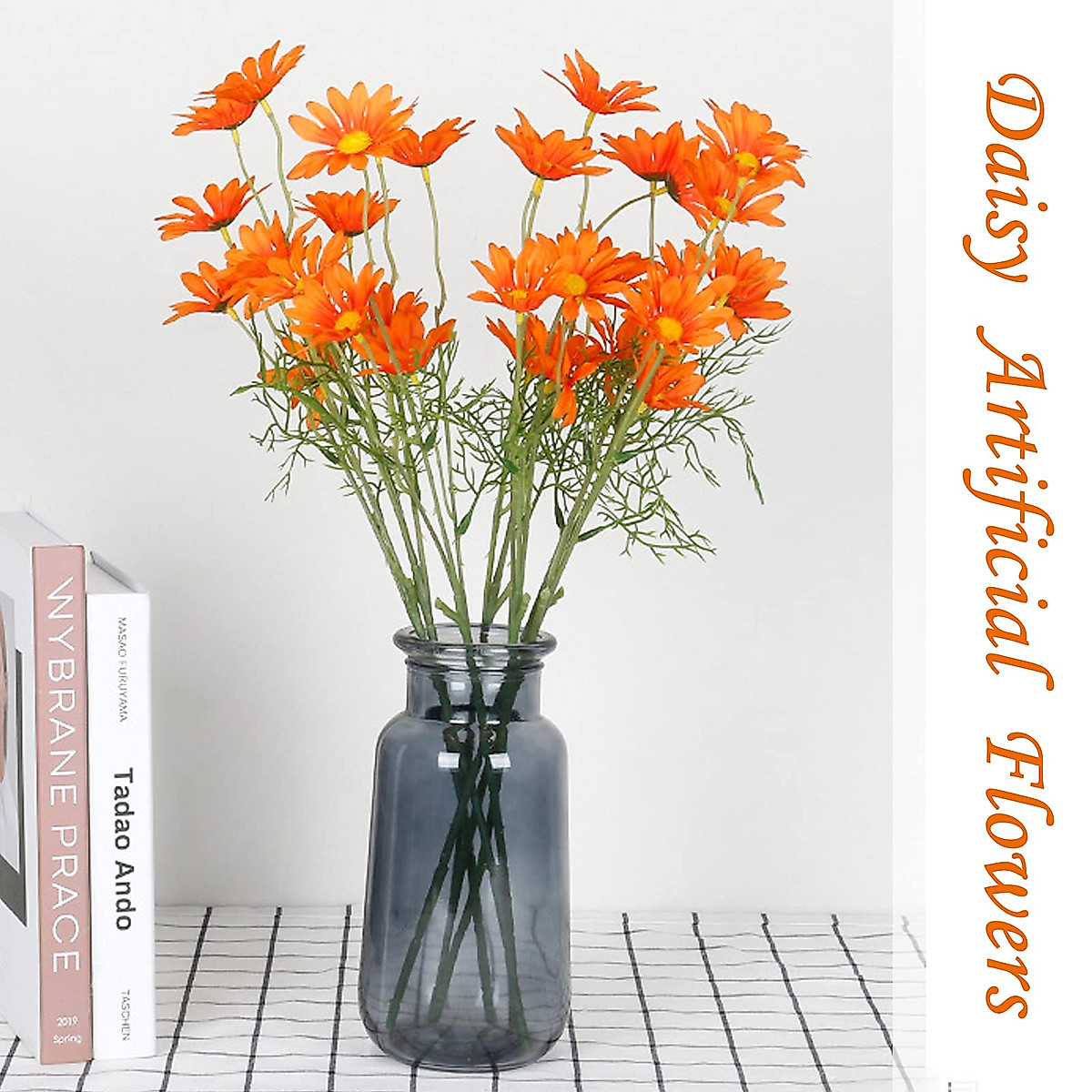 10 Bundles Fake Daisy Mums Artificial Flowers for Outdoors Decoration Uv Resistant Faux Flowers Greenery Shrubs Plants for Hanging Planter Home Wedding Office Garden Outside Decor (Orange)