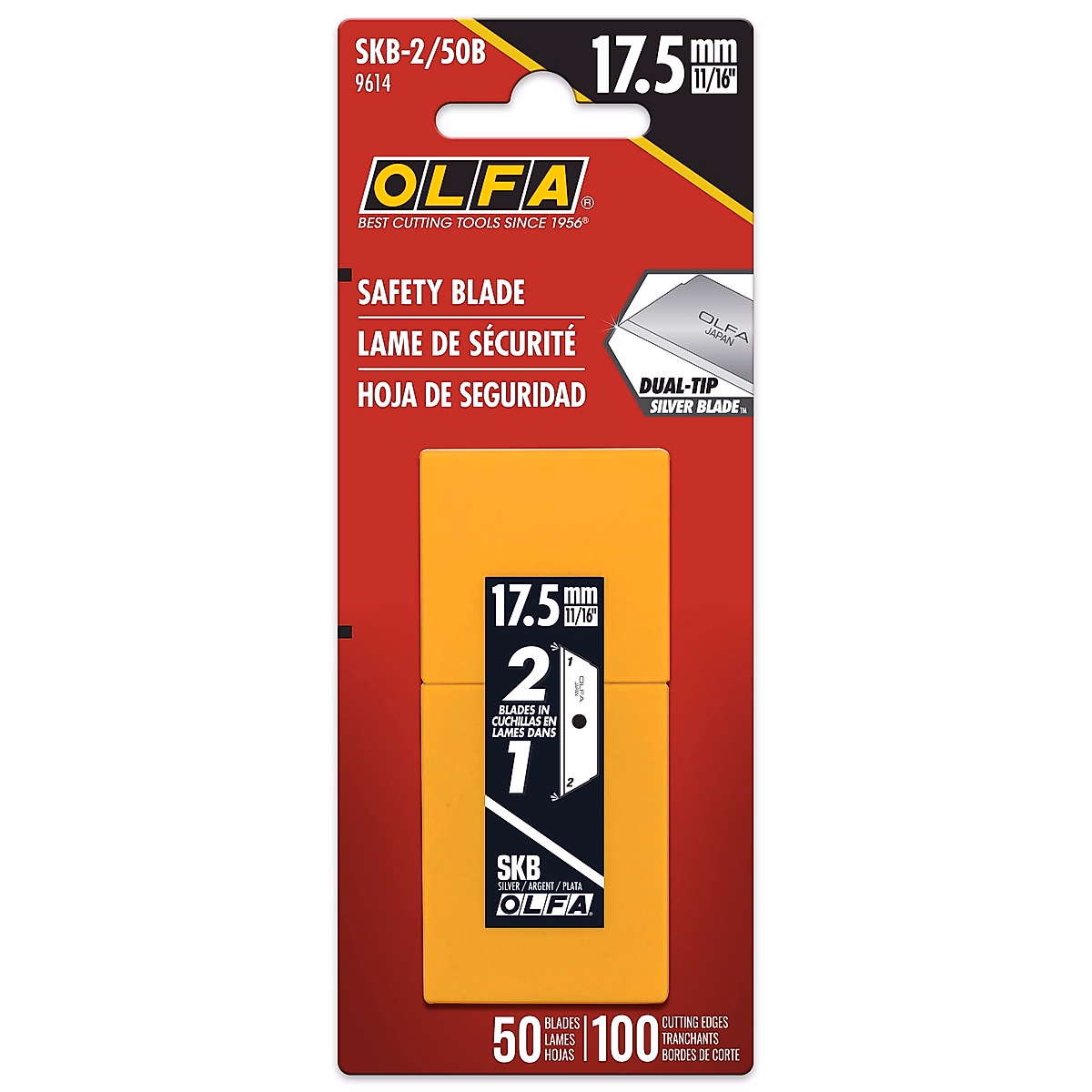 OLFA Dual Edge Safety Knife Blades, 50 Blades (SKB-2/50B) - Trapezoid Shaped Dual-Side Carbon Steel Utility Knife & Safety Cutter Replacement Blades, Fits OLFA SK-4, SK-9, & UTC-1 Knives