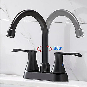 Comllen Black Bathroom Faucet, Modern Centerset 4 Inch 2 Handle 360°Swivel Spout Lead-Free Matte Black Bathroom Sink Faucet, 3 Hole Vanity Lavatory Faucet for Bathroom Sink