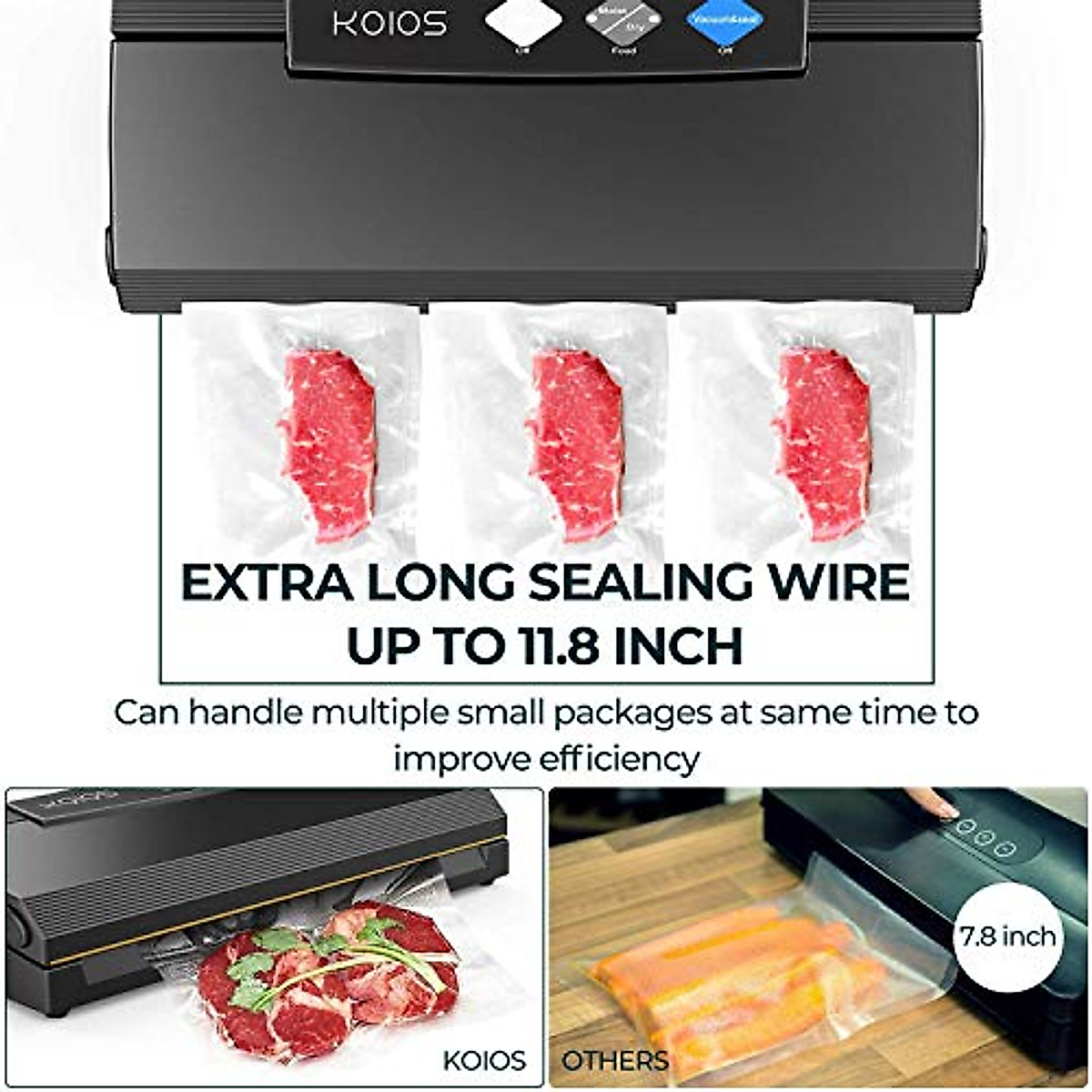 KOIOS Vacuum Sealer Machine, 85Kpa Automatic Food Sealer for w/Starter Kit, Dry&Moist Modes, With Up To 40 Consecutive Seals, Compact Design (Black)