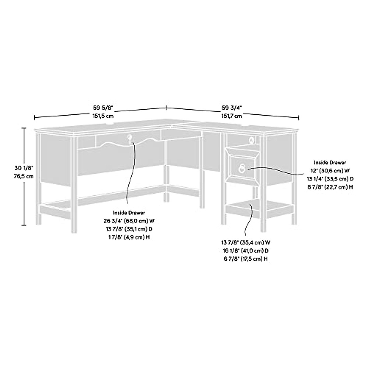 Sauder Adaline Cafe L-Desk, L: 59.65" x W: 59.65" x H: 29.92", Orchard Oak Finish