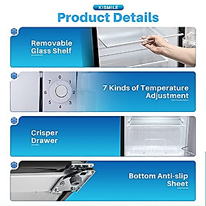 Kismile Retro Mini Fridge with Freezer, 3.2 cu. ft Small fridge with Adjustable Removable Glass Shelves, Mechanical Control, Compact Refrigerator for Office, Dorm, Bedroom (Black)